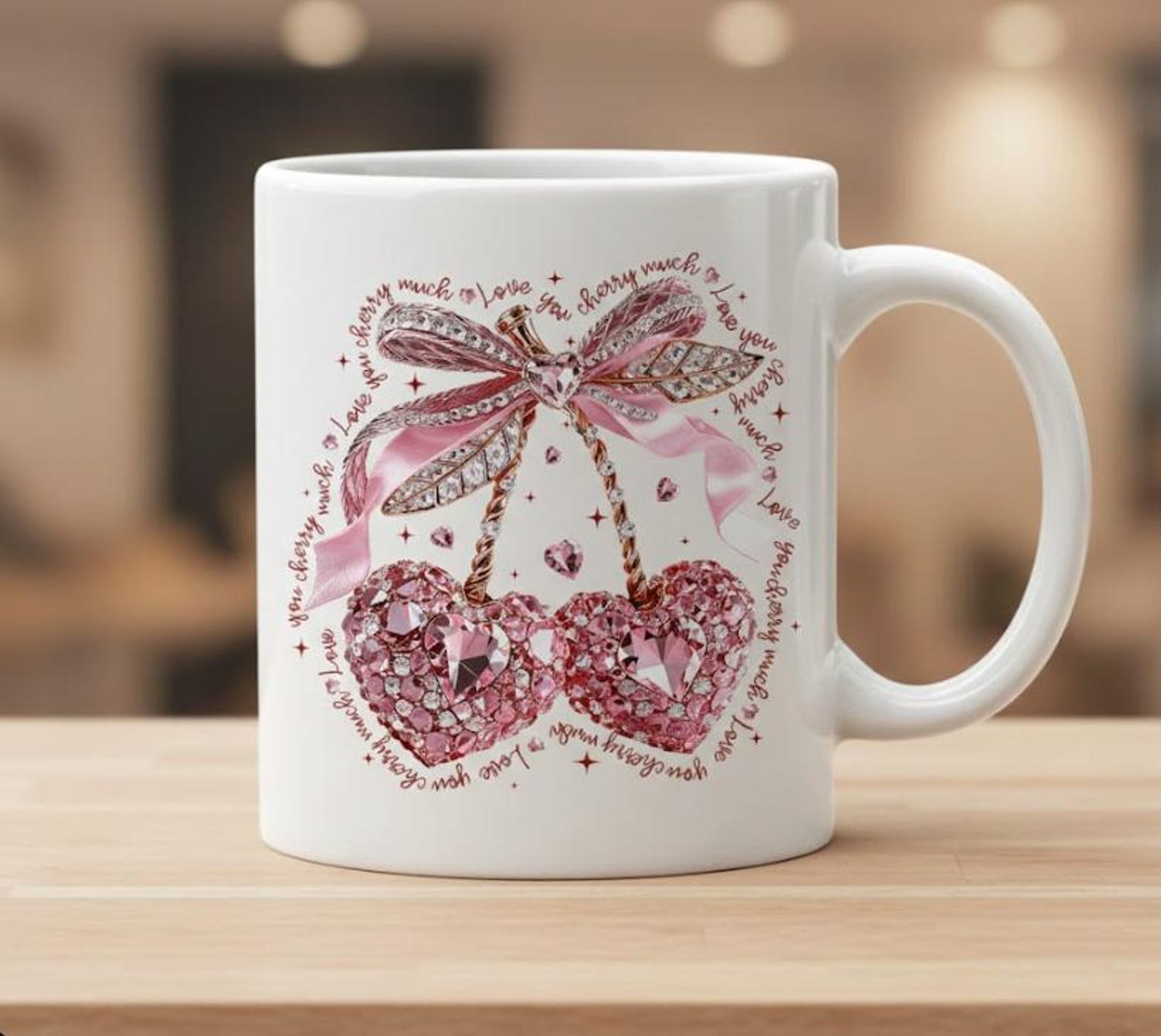 Coquette Valentine Cherry Bow Rhinestone PNG, Sparkly Heart Love Design ...