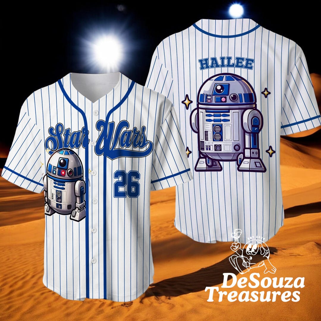 Custom Name Number Cute Astromech Robot Baseball Jersey, Space Droid ...