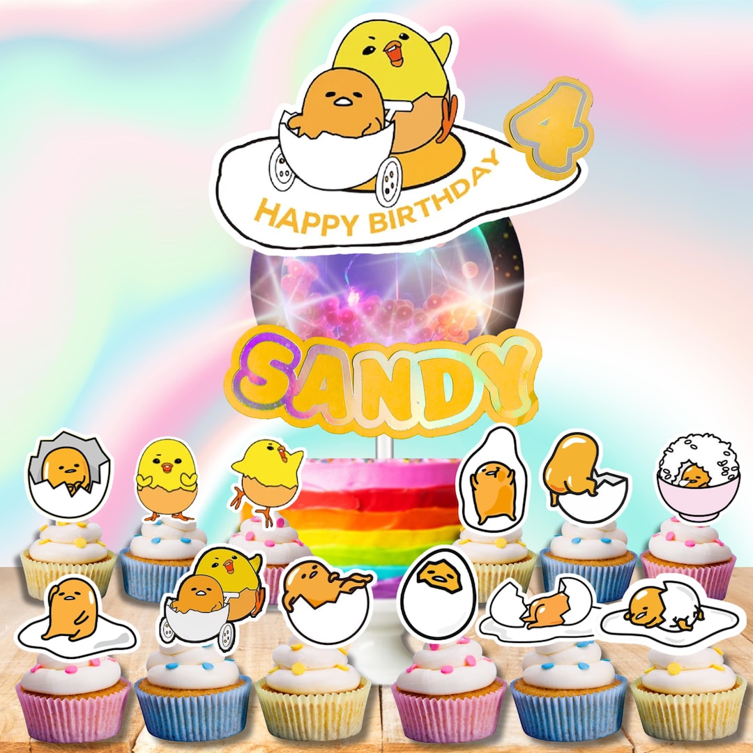 FREE Custom Gudetama Name/age Cake Topper Cupcake LED Lights Shaker ...