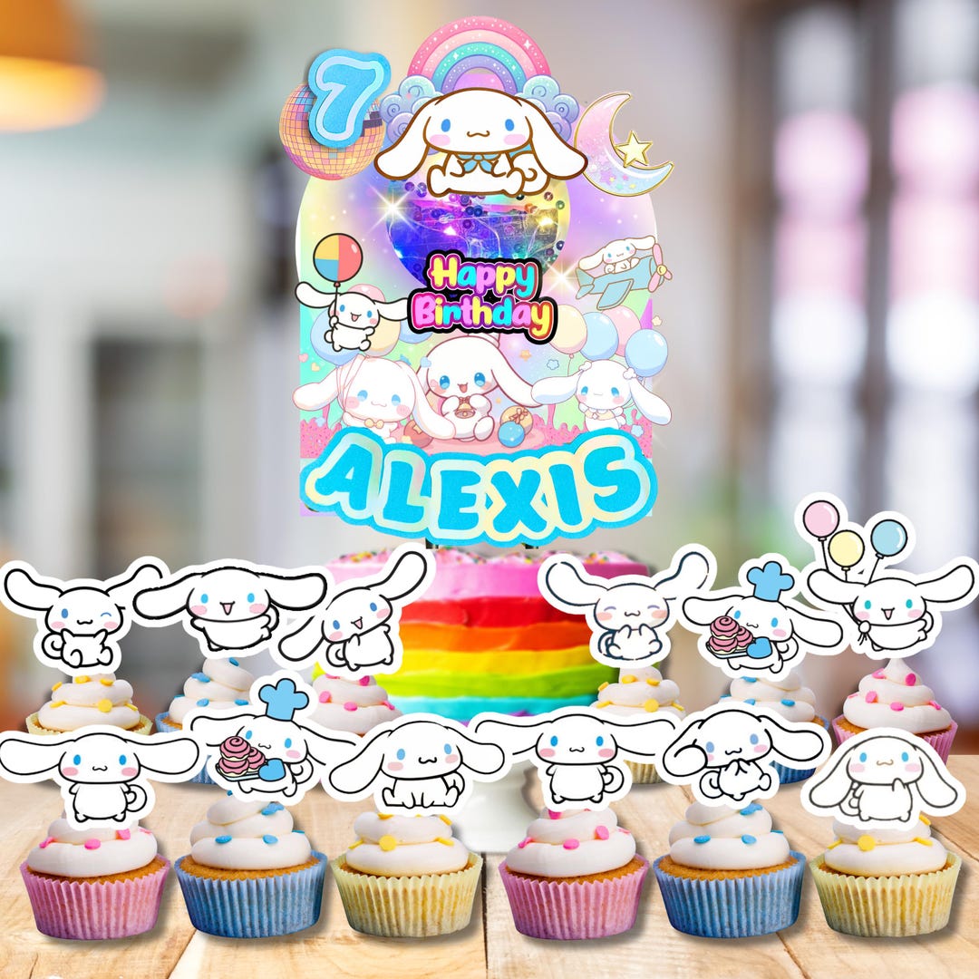 FREE Custom CINNAMOROLL Name/age Cake Topper Cupcake LED Lights Shaker ...