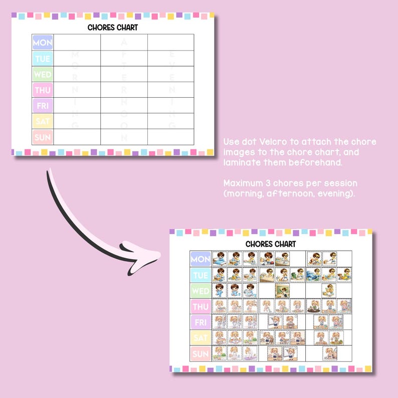 ADHD Visual Chore Chart for Kids | Chibi Routine Schedule, Reward ...