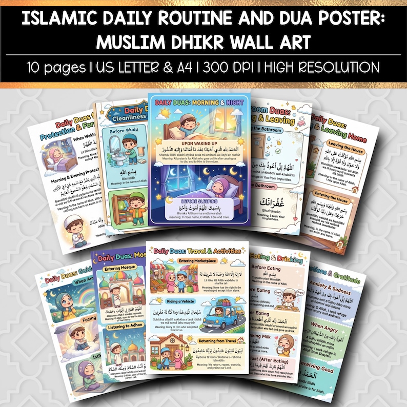 Islamic Daily Routine and Dua Poster: Muslim Dhikr Wall Art - Etsy