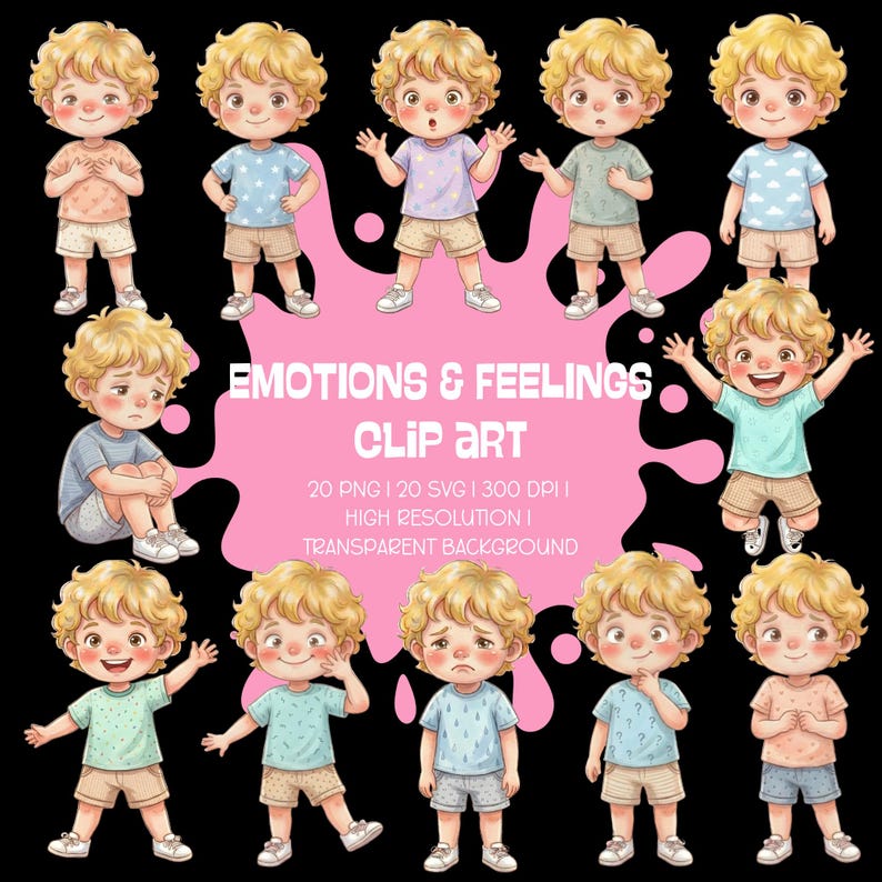 Emotions and Feelings Clipart SVG & PNG Set: Kids Mental Health ...