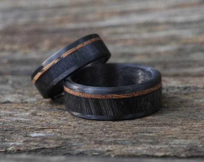 Bison Horn Ring With Whiskey Barrel Wood and Carbon Fiber, Mens Wood ...