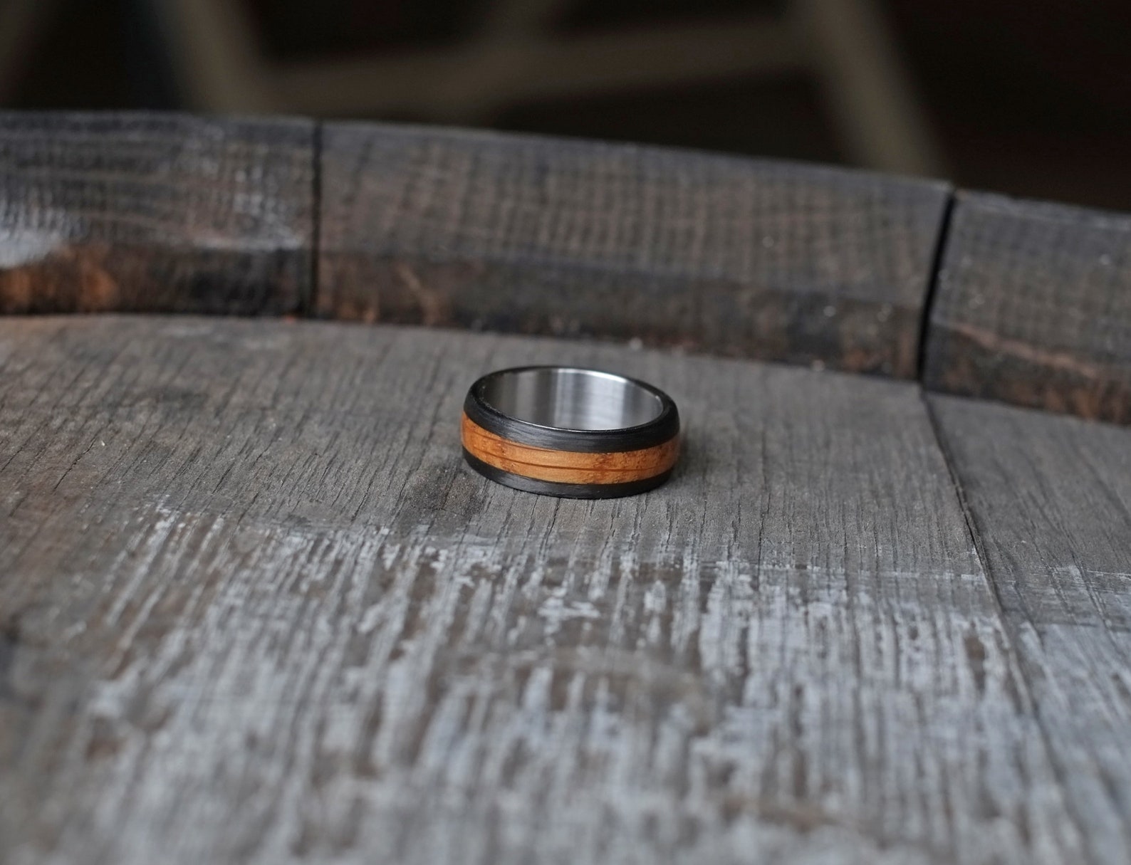 Whiskey Barrel Oak With Carbon Fiber Wood Ring Black Mens - Etsy