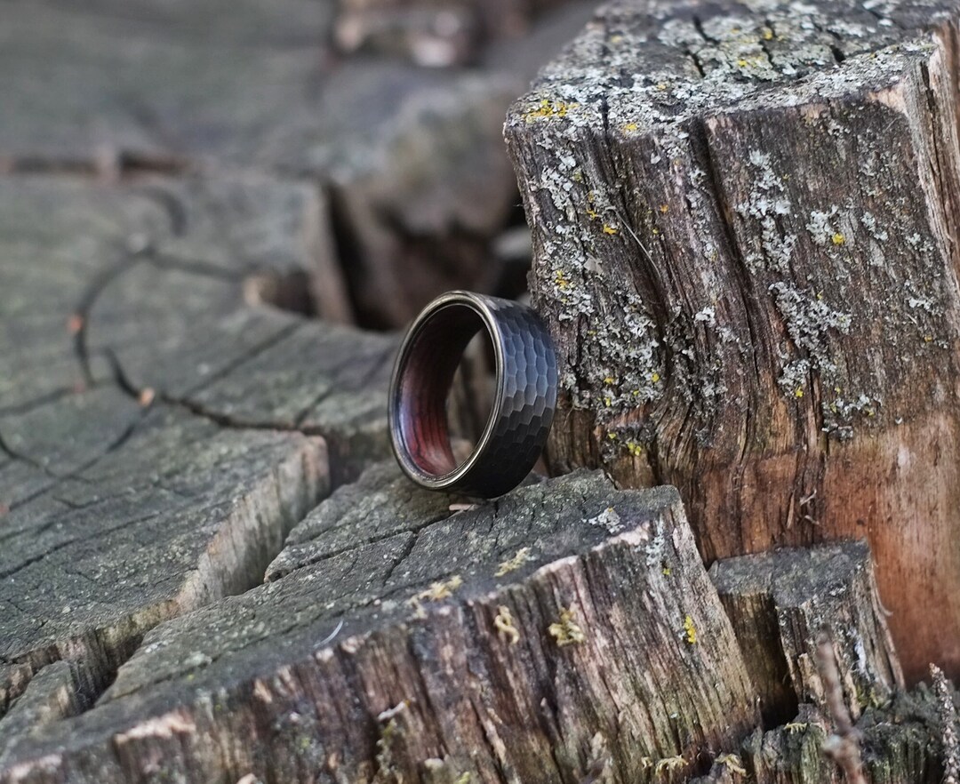 Black Tungsten Ring With Snake Wood Liner - Etsy