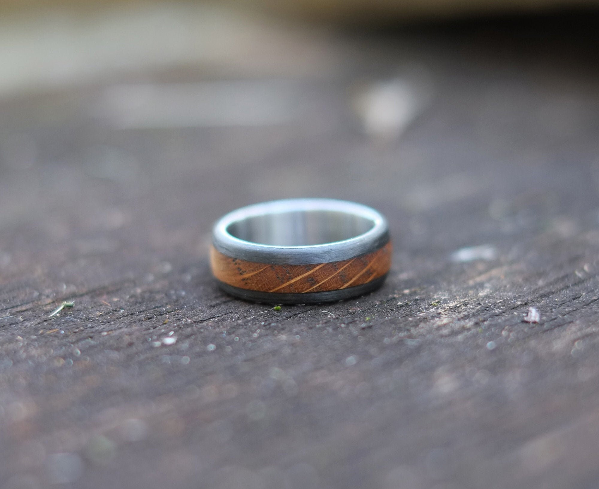 Whiskey Barrel Oak With Carbon Fiber Wood Ring Black Mens | Etsy Canada