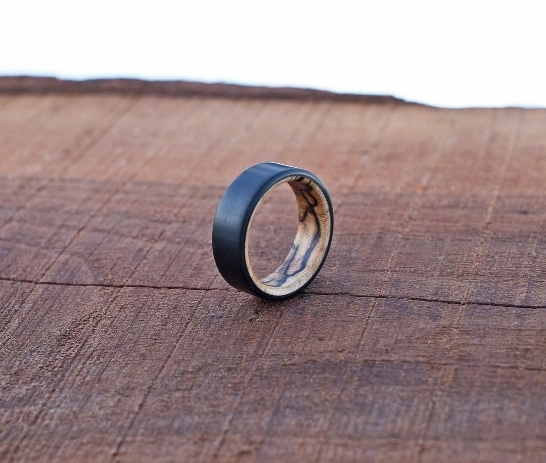 Non Conductive Ring - Composite Wood Ring - Black Micarta Band Spalted ...
