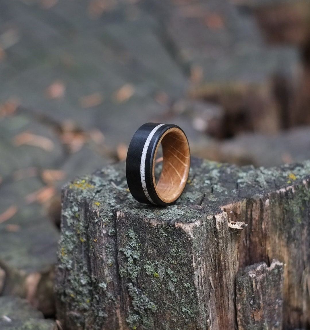 Whiskey Barrel and Antler Ring With Non-conductive Black Micarta ...