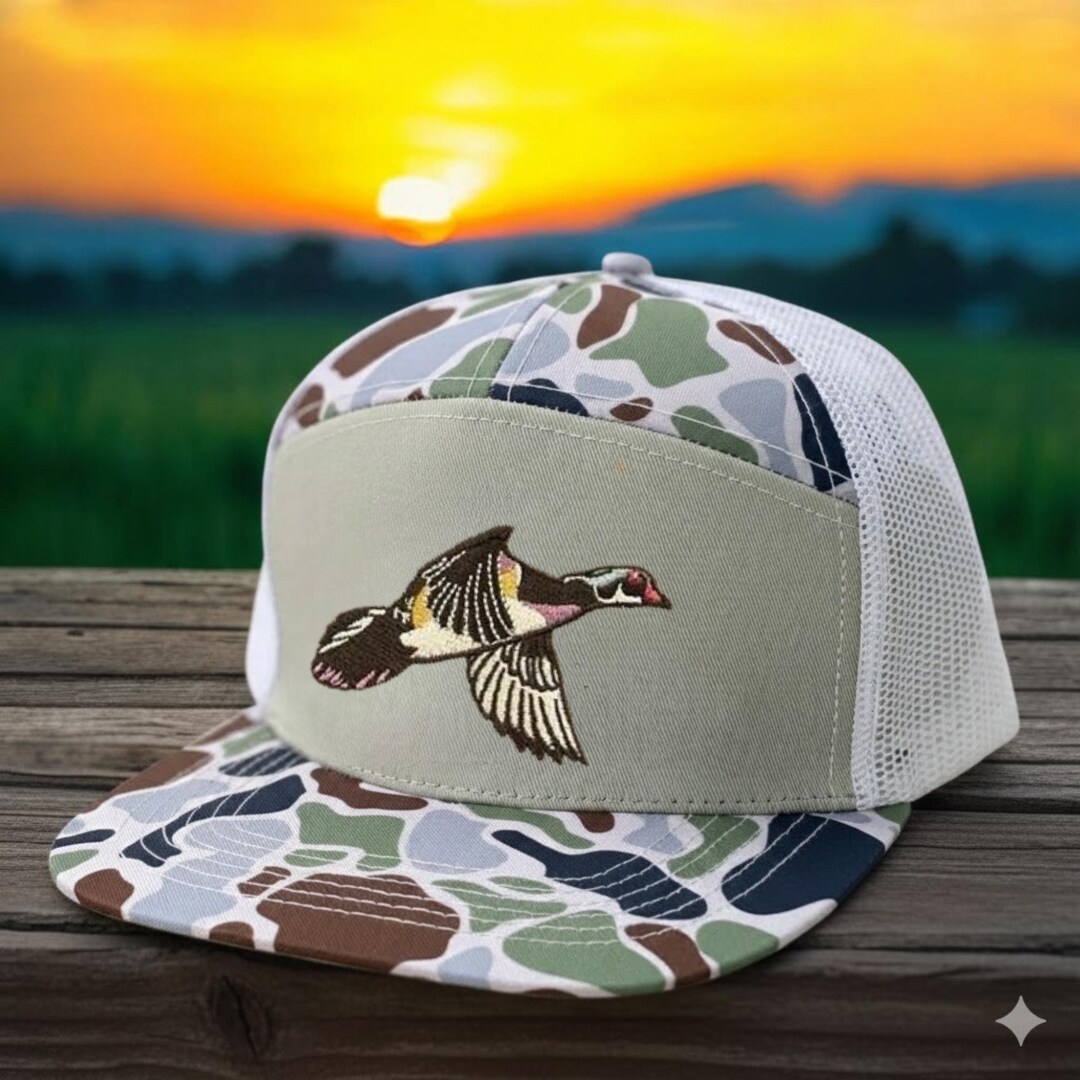 Pintail Flying Duck Hunting Trucker Hat Camo Mesh Snapback Embroidered ...