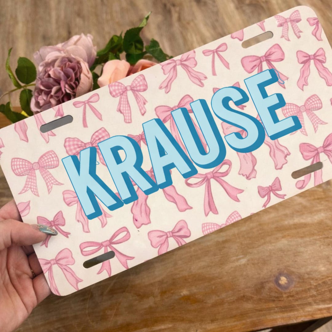 Personalized Custom Name Pink Coquette License Plate, Cute Bow ...