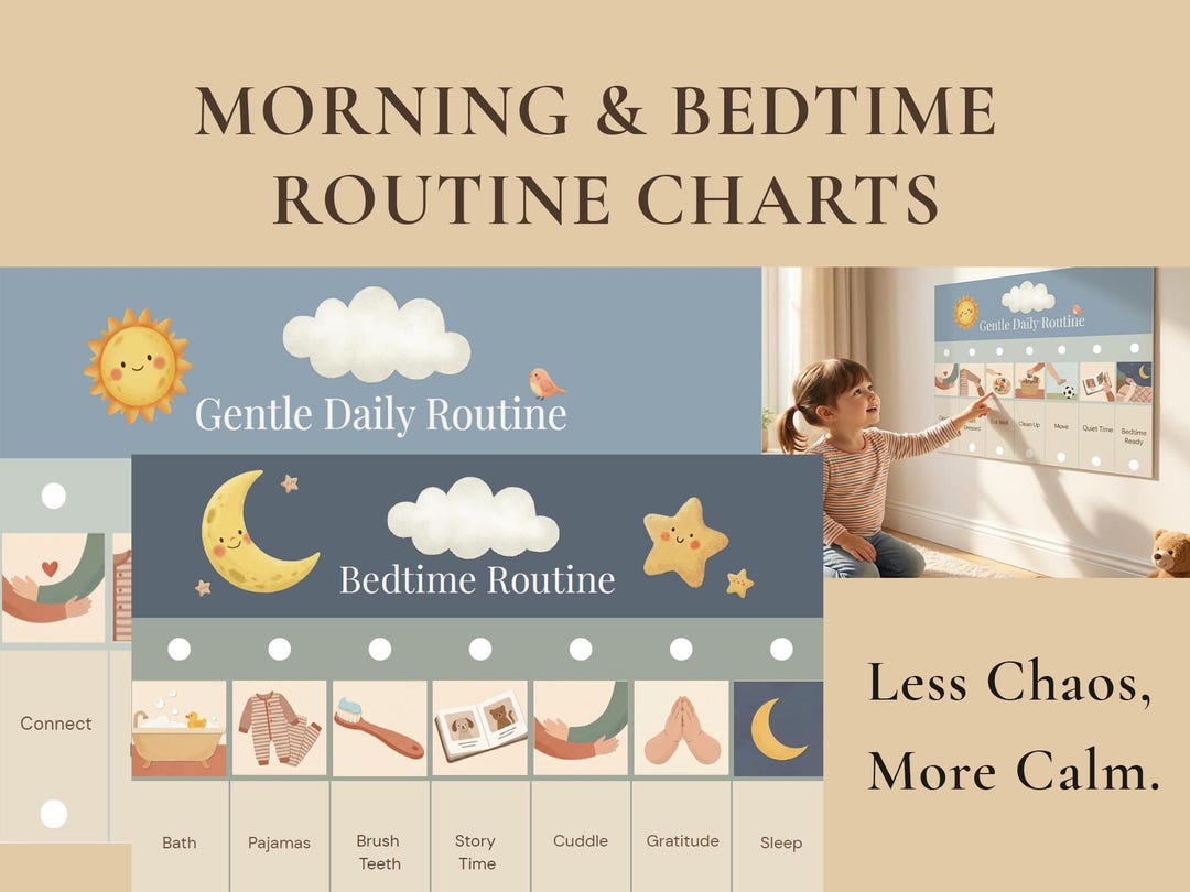 Kids Daily Routine Chart, Morning Bedtime Visual Schedule Cards ...