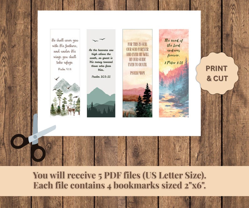 Printable Christian Bookmarks, Bible Verse Bookmark Set, Watercolor ...