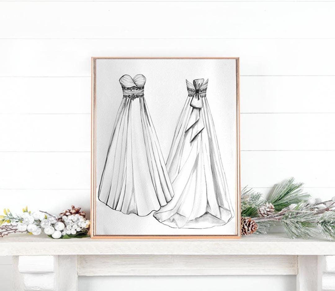Back FRONT Wedding Dress Sketch, Dress Portrait, Gift for Bride, GIFT ...