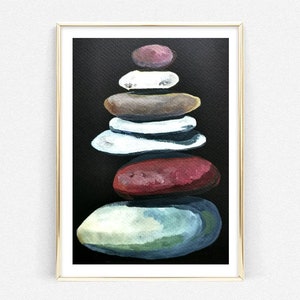 Balancing Rocks Life Meditation Yoga Art, Stacked Pebbles Watercolour ...