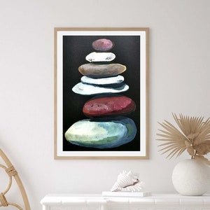 Balancing Rocks Life Meditation Yoga Art, Stacked Pebbles Watercolour ...