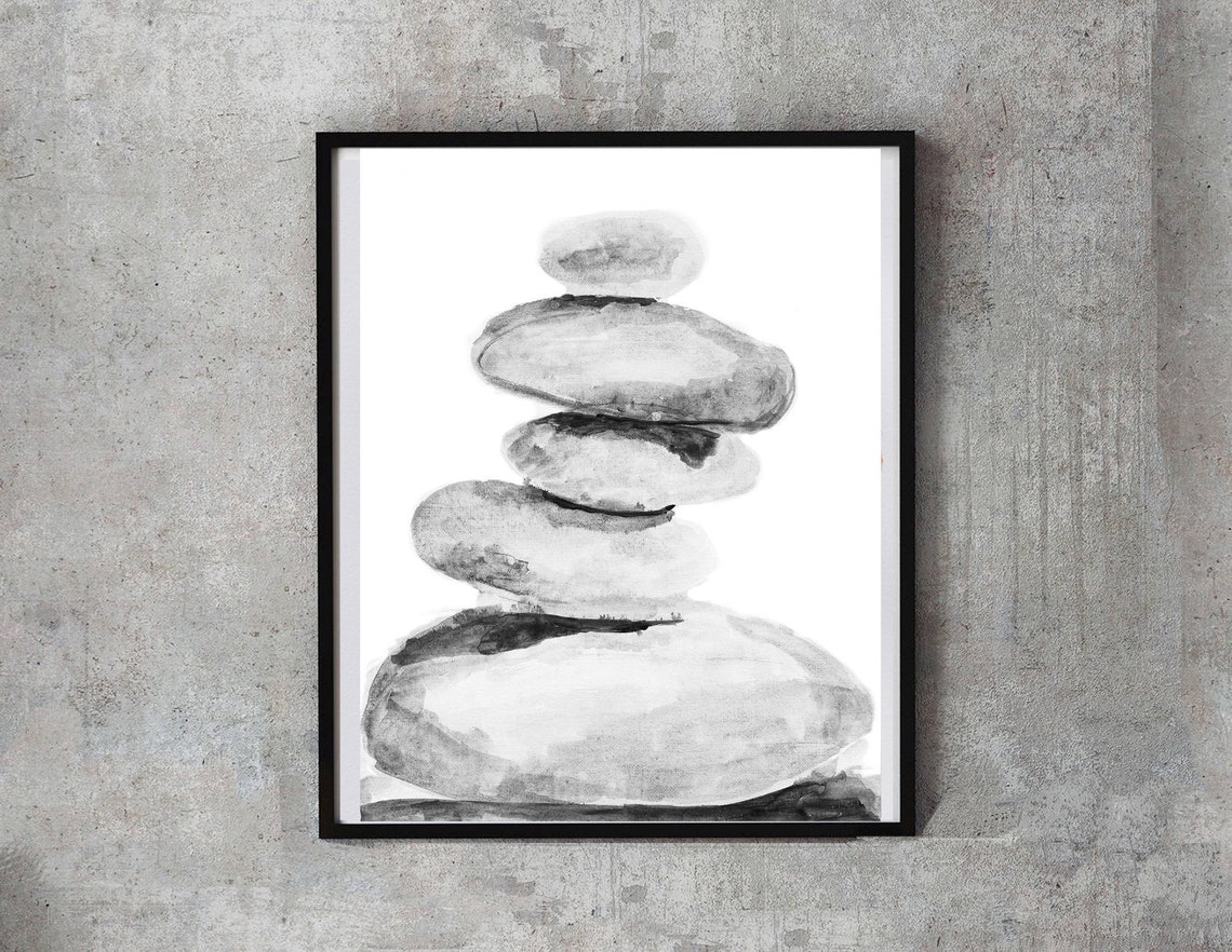 Zen Pebbles Watercolour Painting Beach Rocks Art Balancing - Etsy