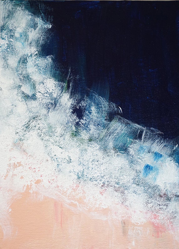 Blush Pink Nautical Print, Navy Ocean Art, Navy Blue Wall Art, Abstract ...