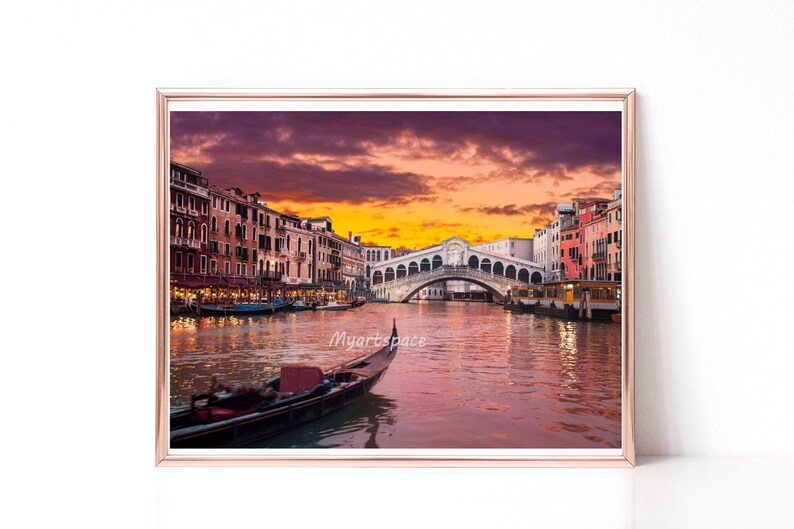 Sunset Venice Print Pink Orange City Print Rialto Bridge - Etsy