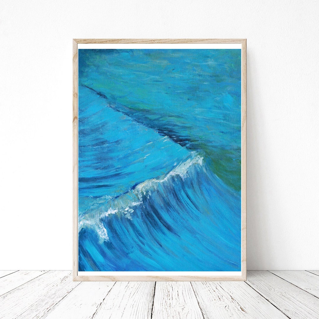 Blue Waves Original Painting, Ocean Waves Coastal Decor, Nautical Blue ...