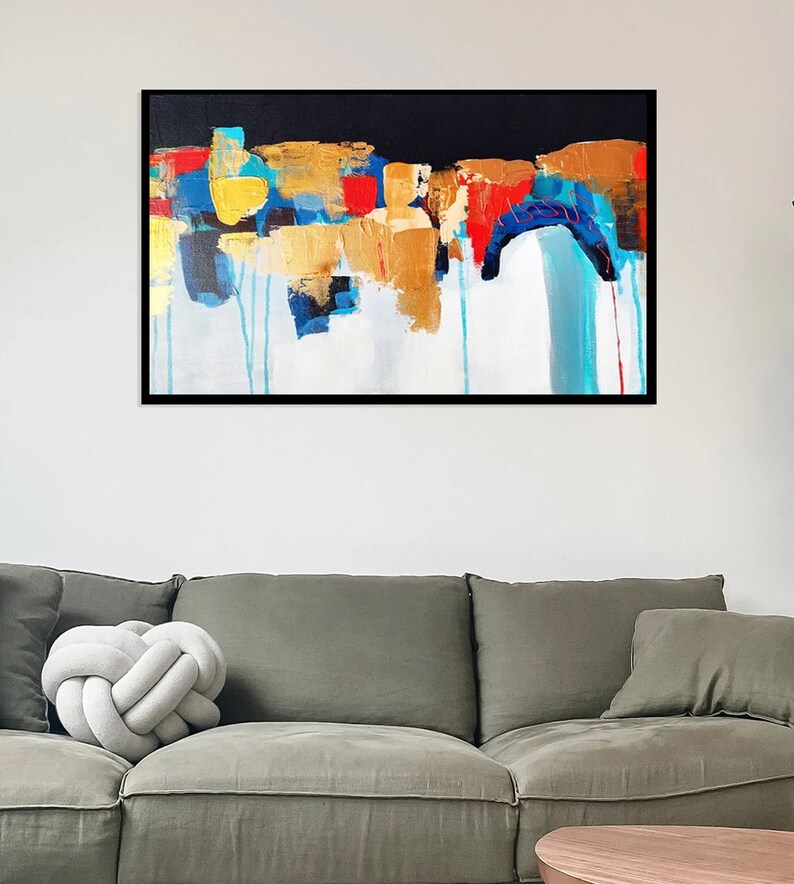 Abstract Painting Red Navy Gold Foil ORIGINAL Shapes Blue - Etsy