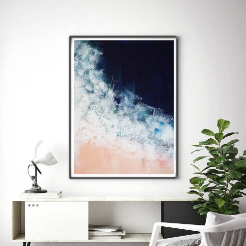 Blush Pink Nautical Print Set Navy Ocean Art Navy Blue Wall - Etsy