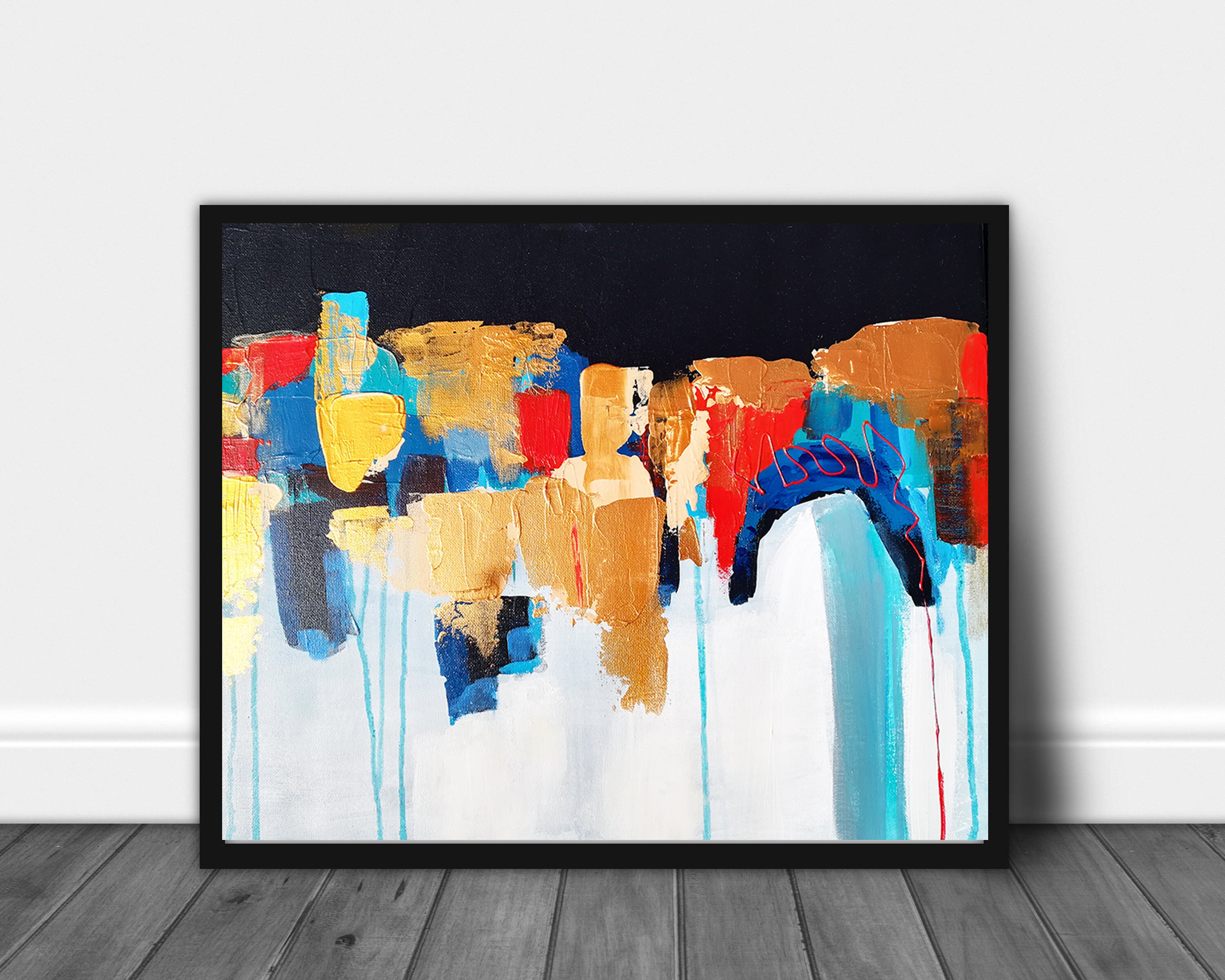 Abstract painting red navy gold foil ORIGINAL shapes Blue | Etsy