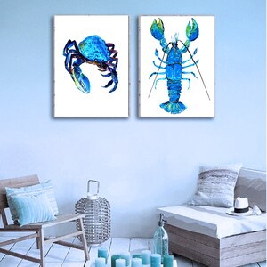 Crab Lobster Set of 2 Prints, Nautical Life, Lobster Print, Original ...