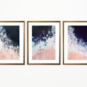 Blush Pink Navy Nautical Set of 3, Navy Blue Abstracts, Ocean Art ...
