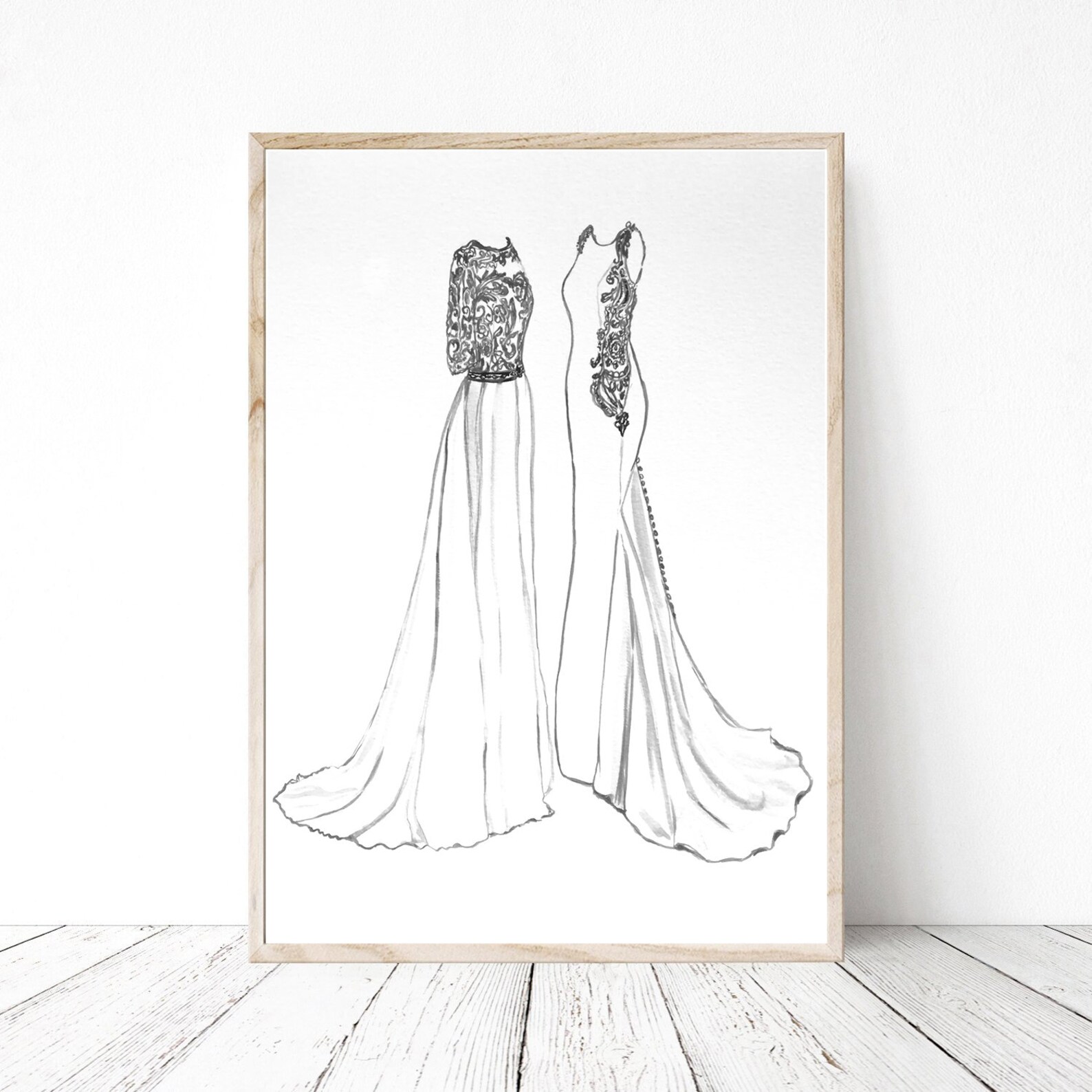Wedding Dress Sketch BACK and FRONT Gift for Wife Wedding | Etsy