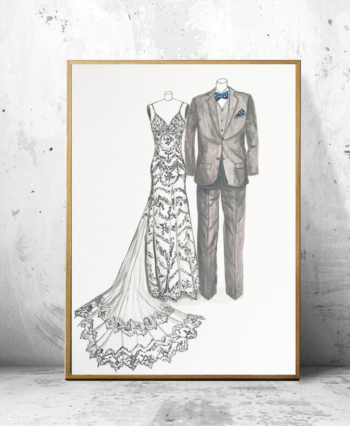 Wedding Dress Sketch BACK and FRONT Gift for Wife Wedding | Etsy