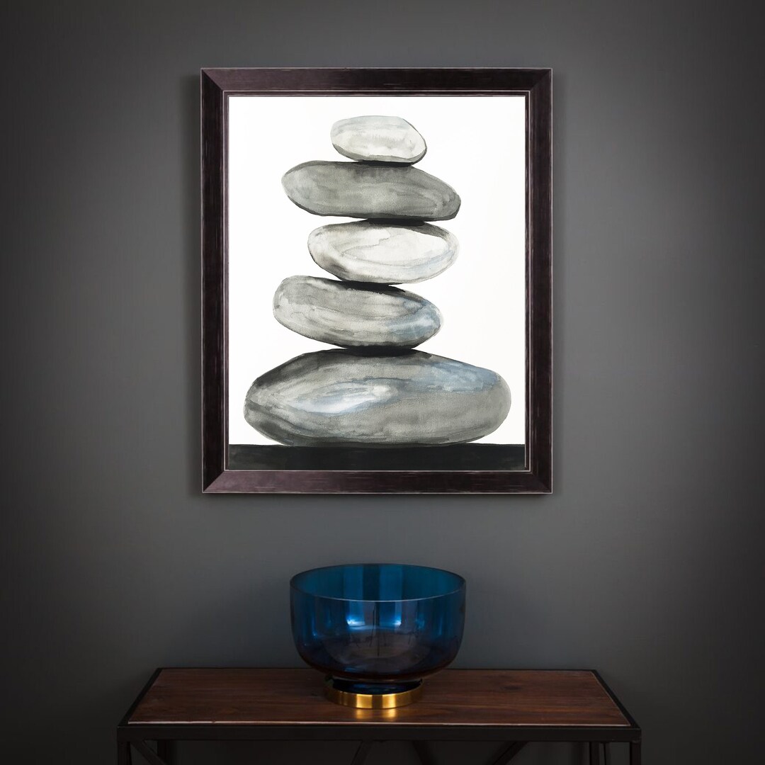 Zen Pebbles Watercolour Painting, Beach Rocks Art, Balancing Rocks Life ...