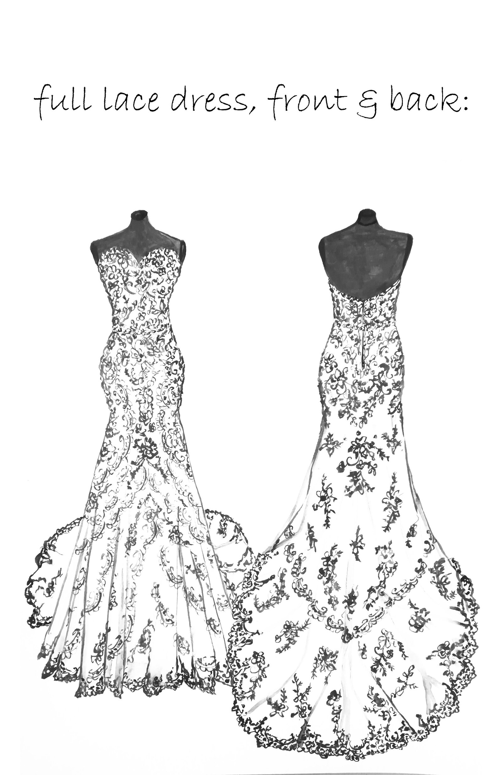 Wedding Dress Sketch BACK and FRONT Gift for Wife Wedding - Etsy