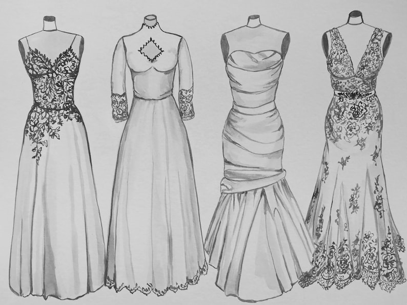 Back FRONT Wedding Dress Sketch, Dress Portrait, Gift for Bride, GIFT ...
