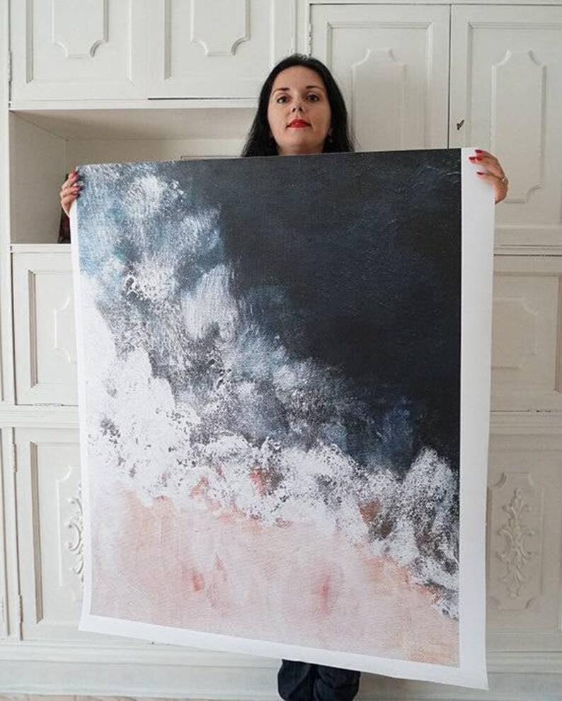 Blush Pink Nautical Print, Navy Ocean Art, Navy Blue Wall Art, Abstract ...