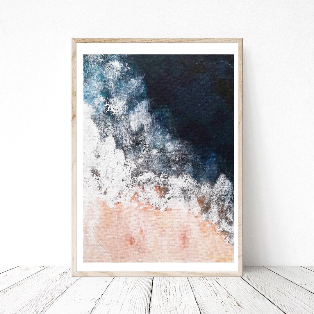 Blush Pink and Navy, Indigo Pink Nautical Ocean Art, Navy Blue Wall Art ...