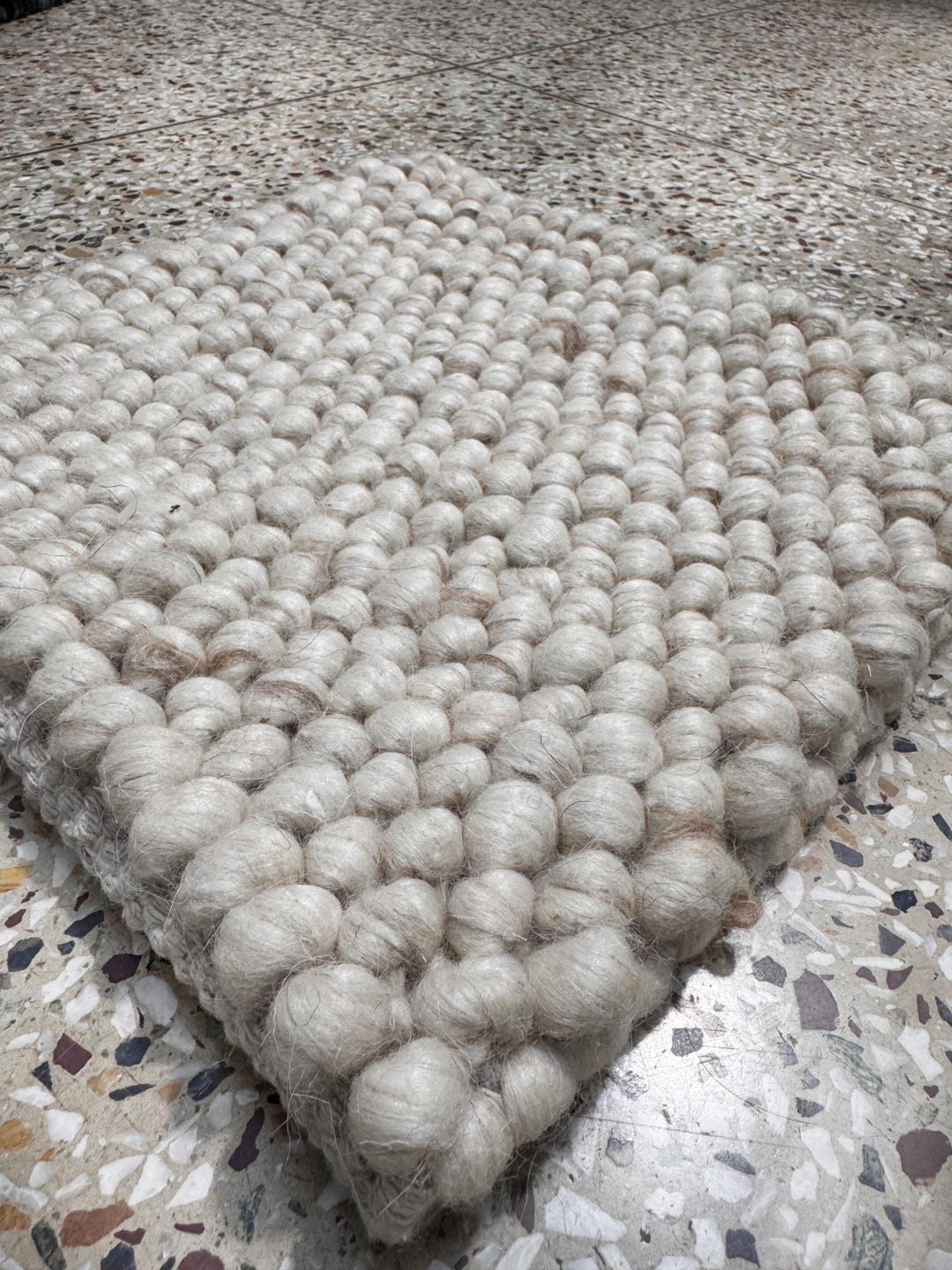 Hand Knitted Chunky Wool Loop Area Rug - Nordic Beige Textured Home ...
