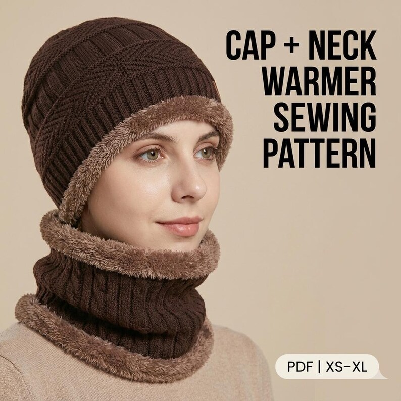 Stylish Multicolored Cap With Neck Warmer Sewing Pattern – Winter Hat ...