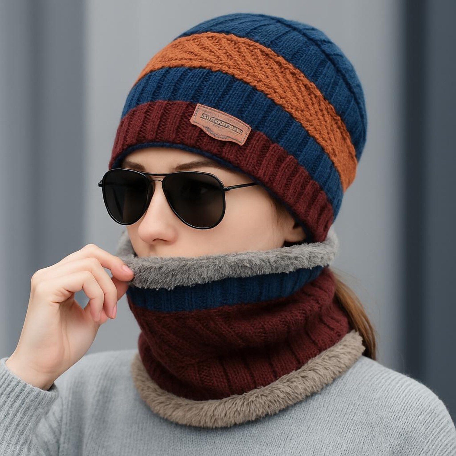 Stylish Multicolored Cap With Neck Warmer Sewing Pattern – Winter Hat ...