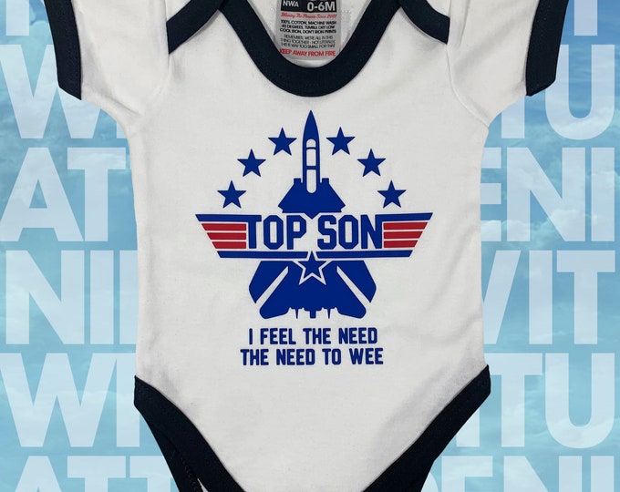Top Gun Style 'top Son' Newborn Bodysuit Baby Grow Onesie Romper, Funny ...