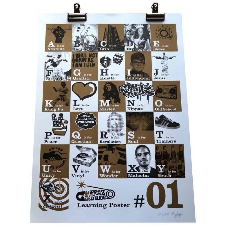 Alphabet A to Z Poster in Bronze. Fun Urban Style Kids Nursery | Etsy