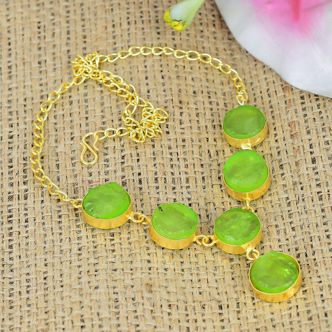 Raw Peridot Crystal Necklace, Rough Stone Necklace, Layering Necklace ...