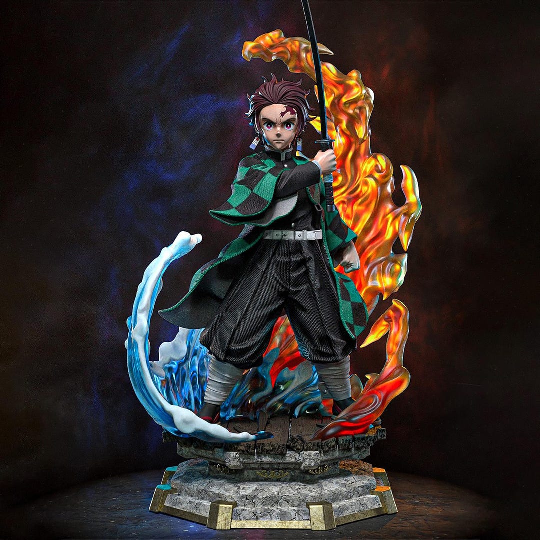 Tanjiro Fanart STL Statue + Bust | 1/6 Scale | Flame & Water Sword ...