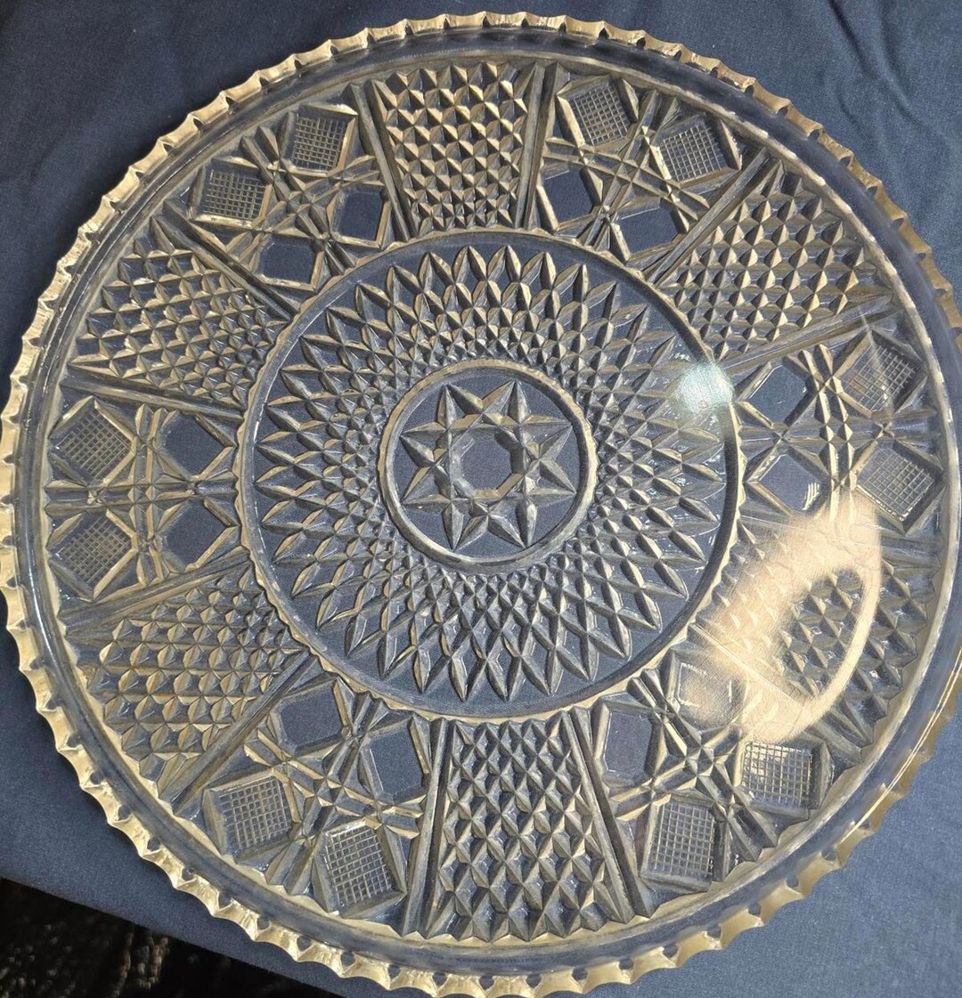 Vintage Cut Glass Decorative Cake Plate Heavy - Etsy