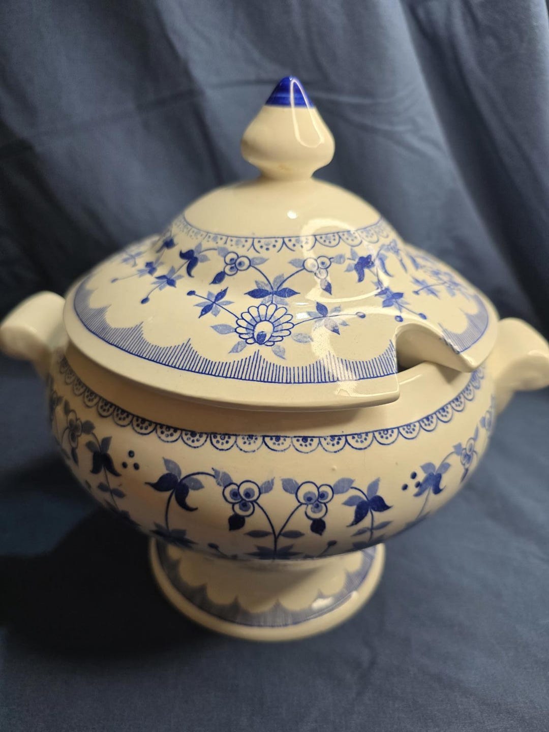Rare Vintage Zsolnay Porcelain Soup Tureen With a Blue and White Floral ...