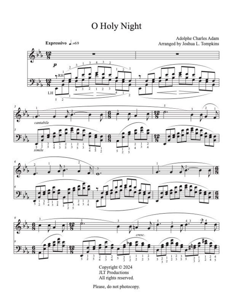 O Holy Night (advanced Solo Piano Arrangement) - Etsy