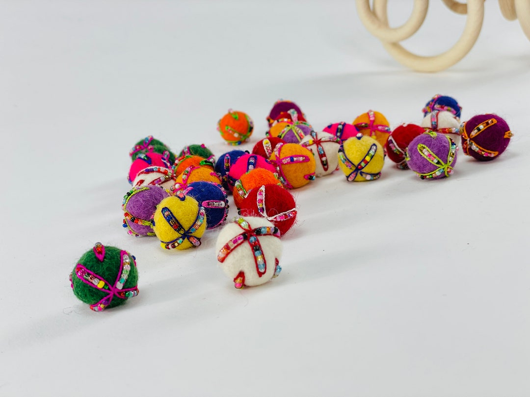 100% Wool Felt Balls With Beads, 50 Pcs, 1 Inch 23mm, Pure Wool ...