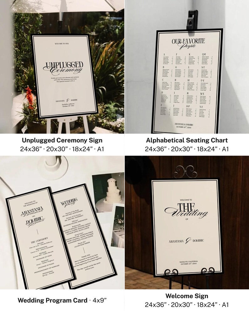 Luxury Old Money Wedding Stationery Bundle, Minimalist Black and White ...