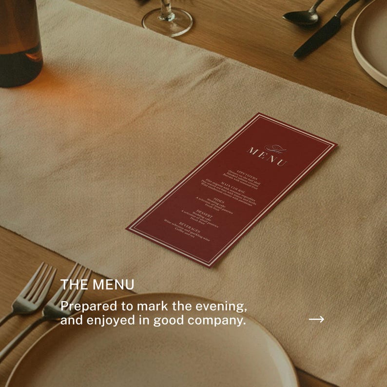 Burgundy Old Money Wedding Menu Template, Deep Red Wedding Table Menu ...