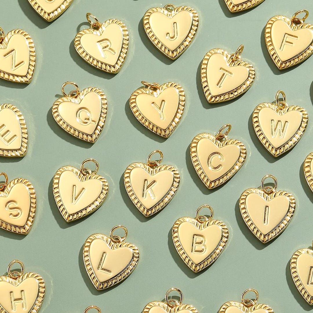 Copper Gold-plated Heart-shaped Initials Pendant, DIY Jewelry Necklace ...